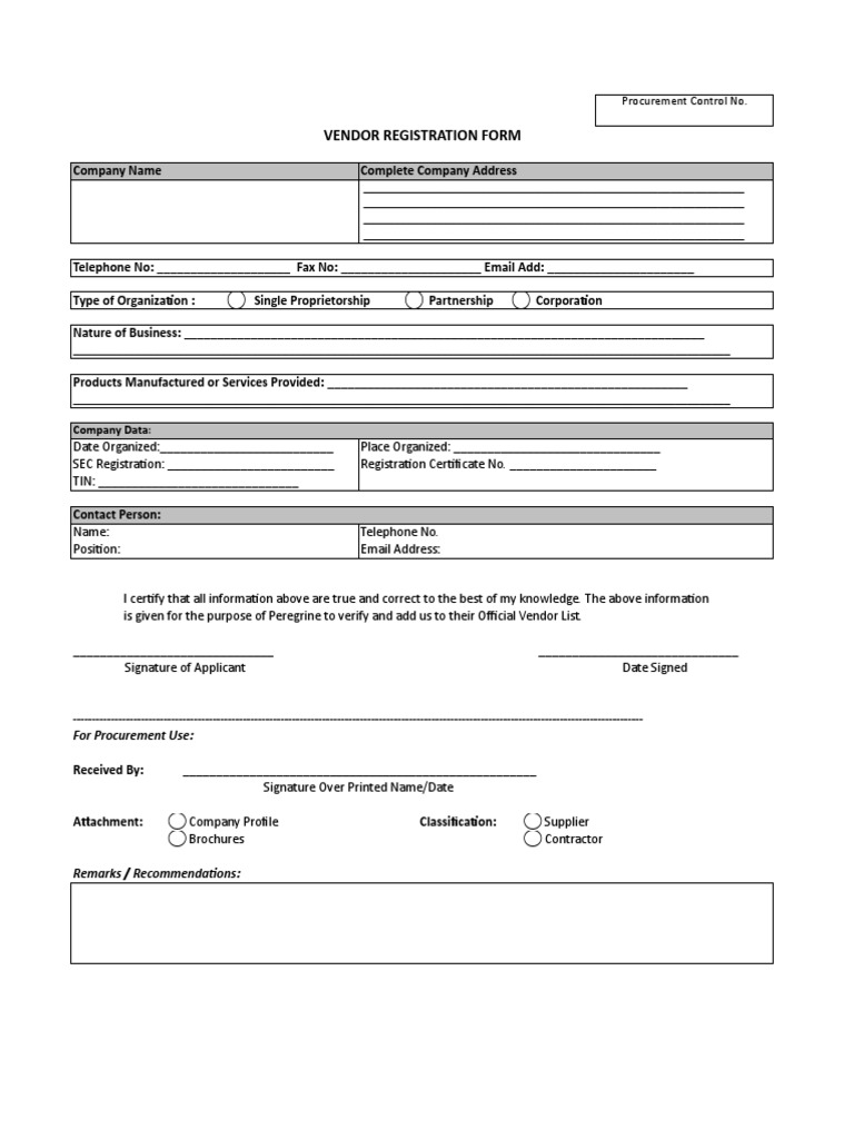 Vendor Registration Form Template | PDF | Telecommunications | Computing