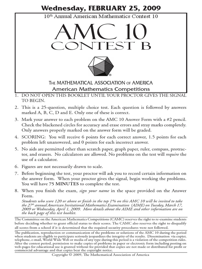 2009 Amc 10B | PDF | Mathematics | Geometry