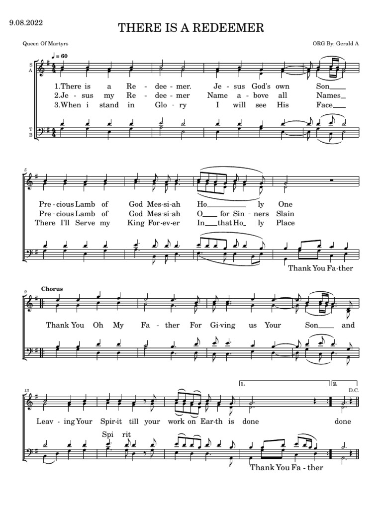 There Is A Redeemer Hymn Sheet Music | PDF