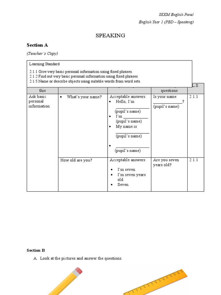 Year 1 English Speaking Guidelines | PDF | Cognitive Science
