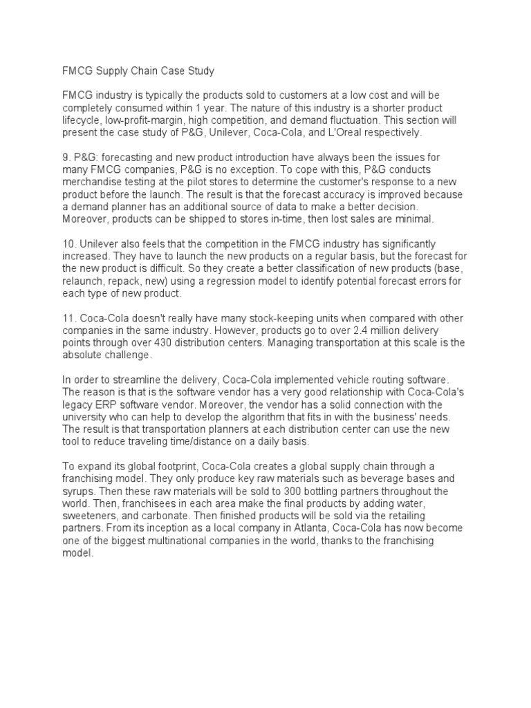 FMCG Supply Chain Case Study 3 | Download Free PDF | Forecasting | Coca Cola