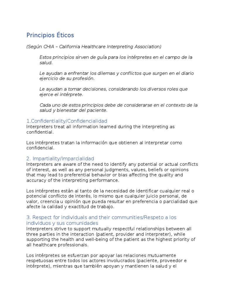 Principios Éticos para Intérpretes en Salud | PDF | Relaciones ...