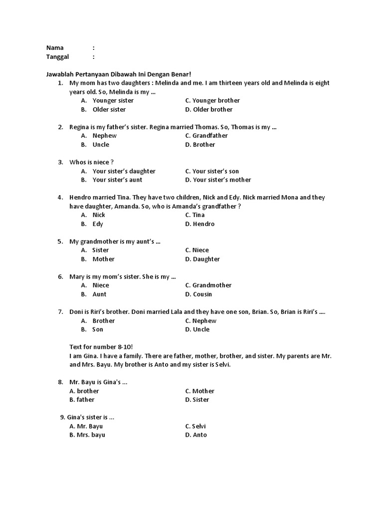 Soal Family Tree | PDF | Grandparent | Living Arrangements