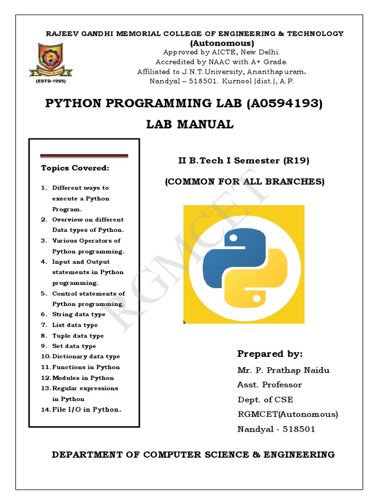 Python Lab | PDF | Python (Programming Language) | Computer Programming