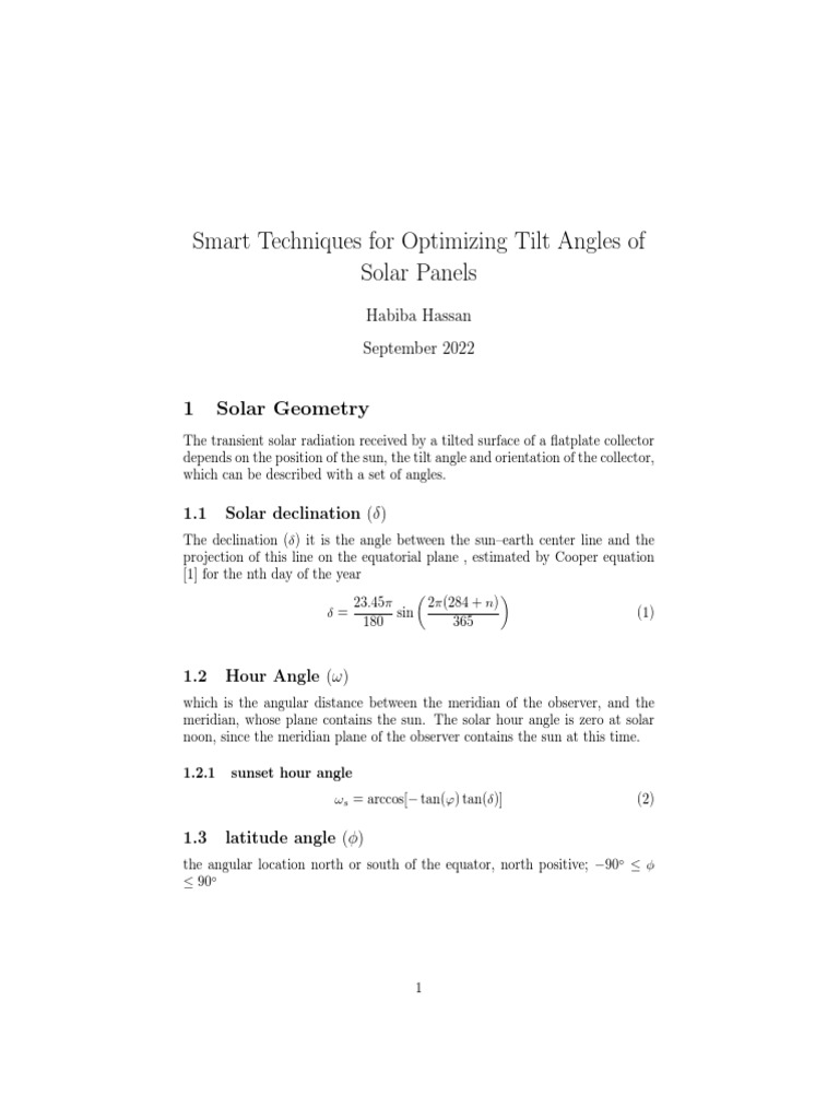 Optimizing Solar Panel Tilt Angles Through Mathematical Modeling and ... Optimizing Solar Panel Tilt Angles Through Mathematical Modeling and ...
