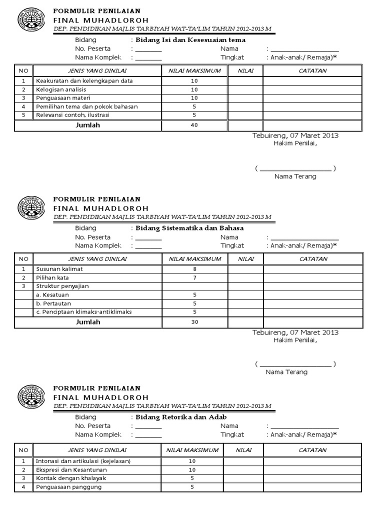 Blangko Nilai MHD | PDF