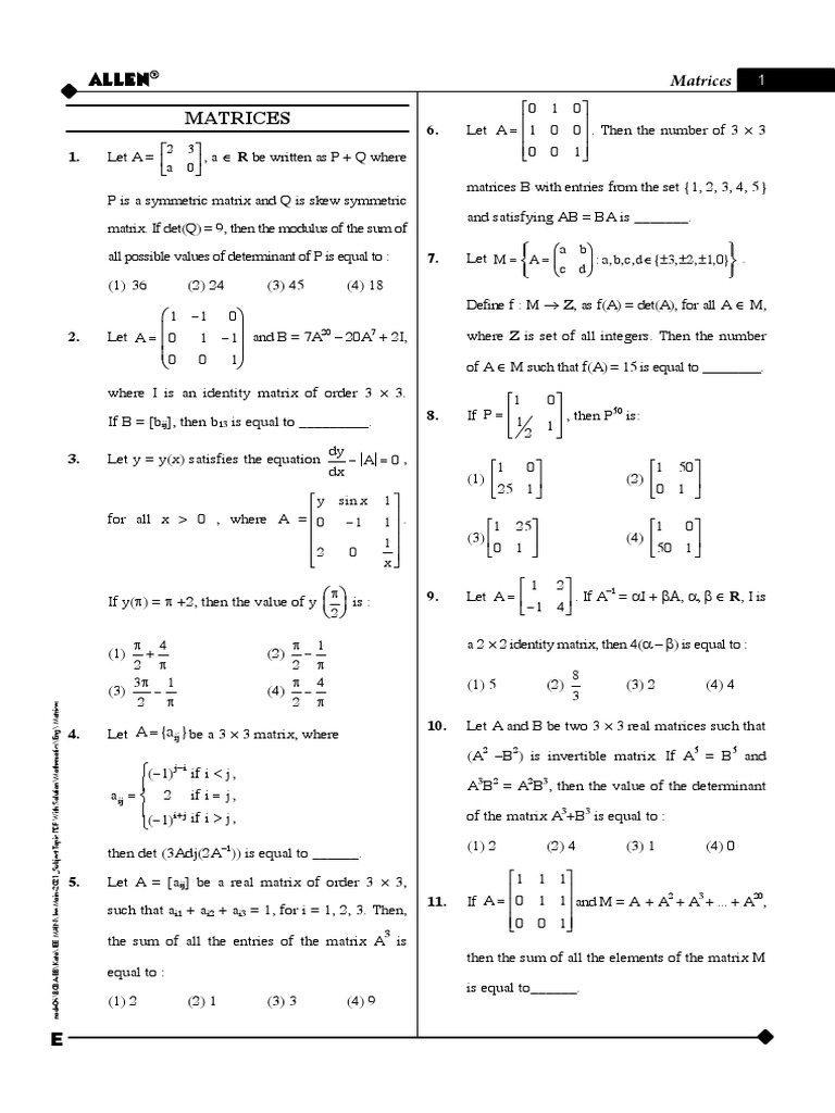 Matrices | PDF | Matrix (Mathematics) | System Of Linear Equations