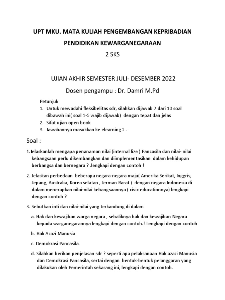 Naskah Soal Uas KWN Judes | PDF | Ilmu Sosial | Sains & Matematika