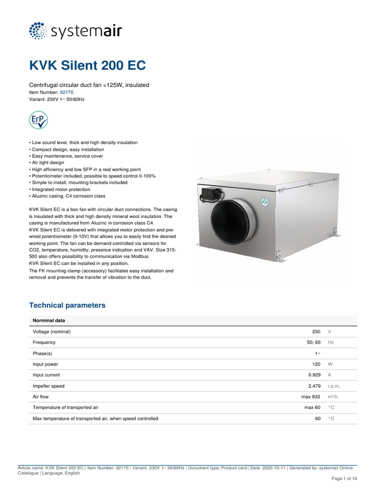 5.0 Systemair KVK Silent 200 EC-EXT 02 | PDF | Duct (Flow) | Quantity