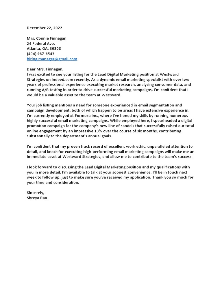 Cover Letter For Job Application | PDF