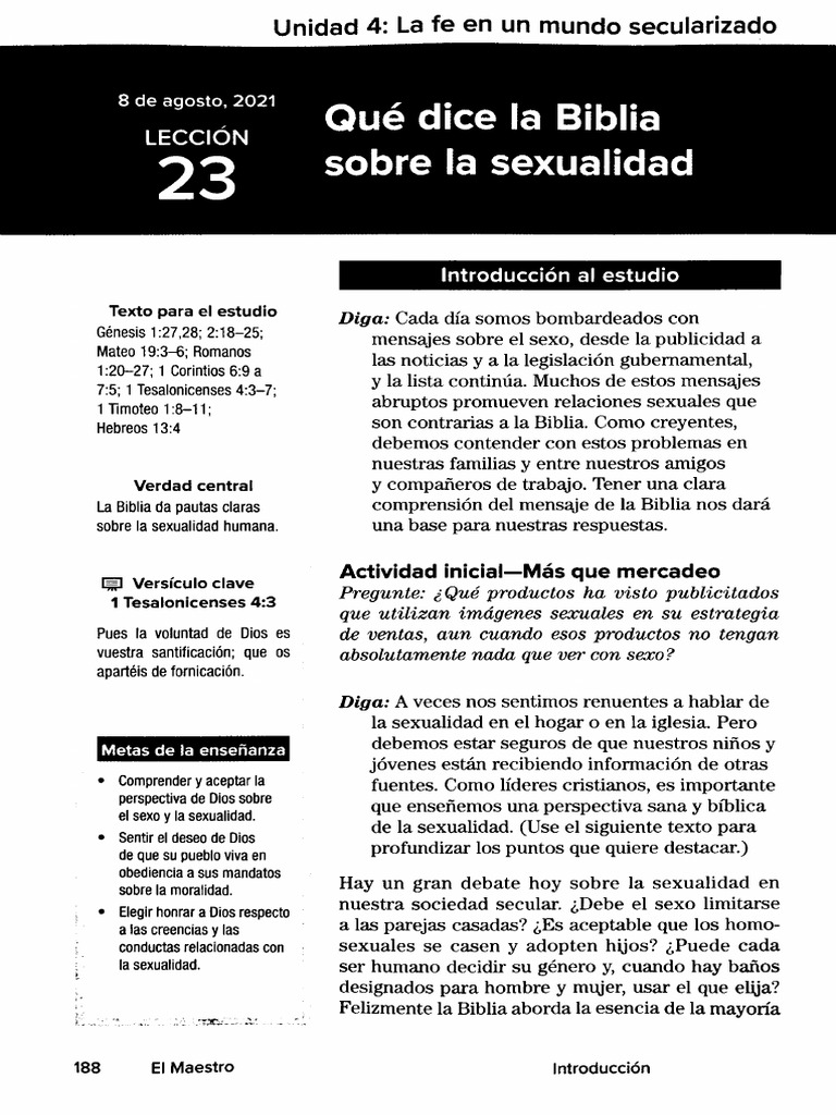 Lec 23 Que Dice La Biblia Sobre La Sexualidad - OCR - Maestro | PDF | Pablo el apóstol | Pecado