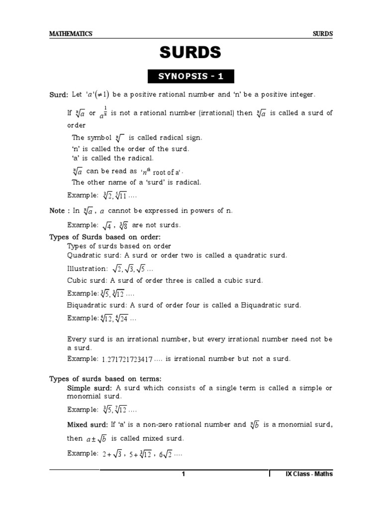 MATHEMATICS Surds Guide | PDF | Numbers | Factorization