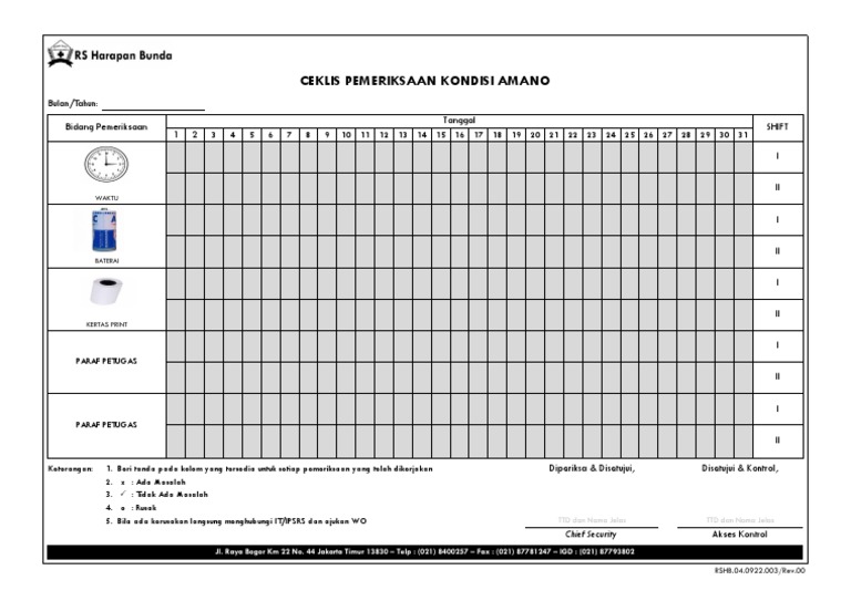 003 Ceklis Pemeriksaan Kondisi Amano - Final | PDF