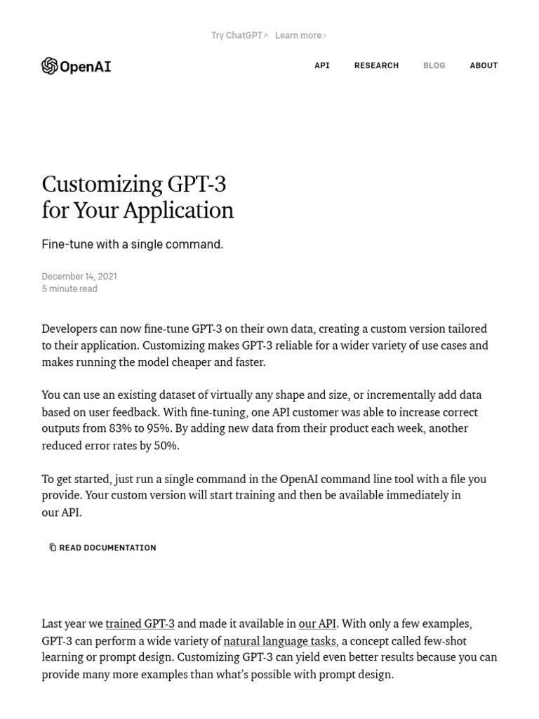 Customizing GPT-3 For Your Application | PDF | Cognitive Science ...