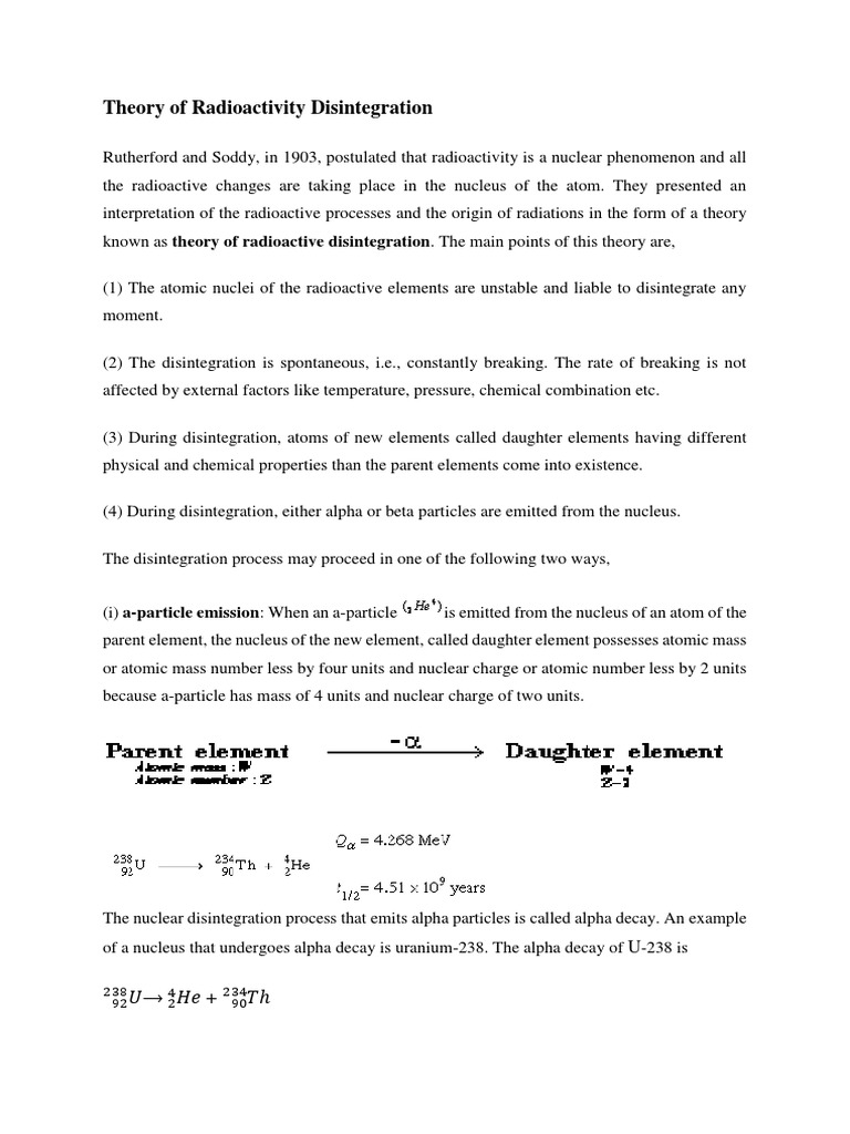 Theory of Radioactivity Disintegration | PDF | Radioactive Decay | Nuclear Physics