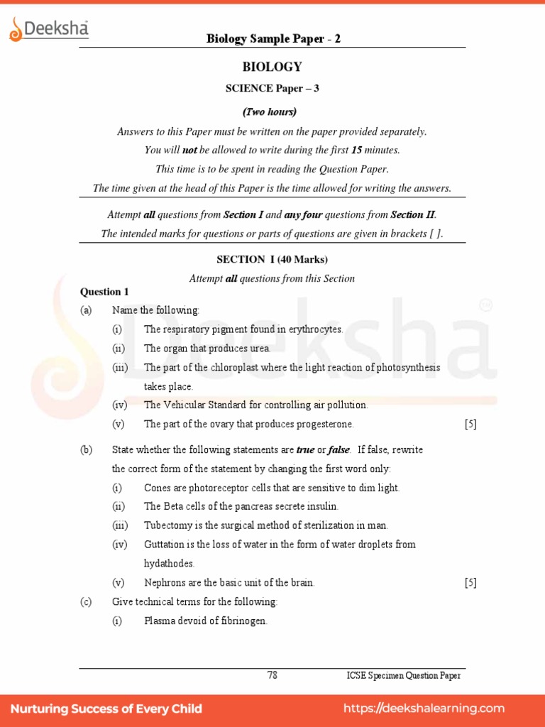 ICSE Class 10 Biology Sample Papers 2 2021 | PDF | Menstrual Cycle ...