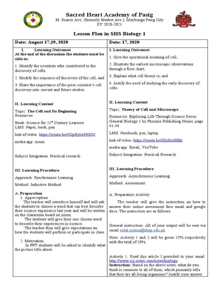 Lesson Plan in General Biology | PDF | Microscope | Learning