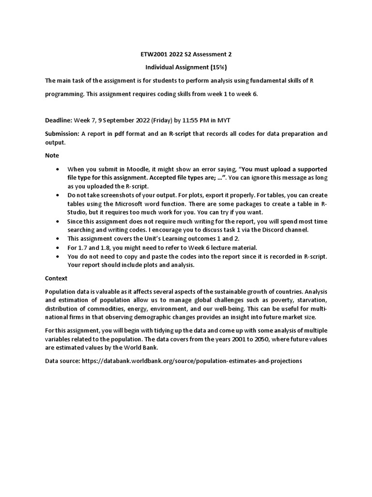 ETW2001 A2 Instruction | PDF | Sampling (Statistics) | Forecasting