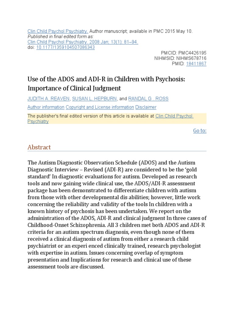 Use of The ADOS and ADI-R in Children With Psychosis | PDF | Autism ...