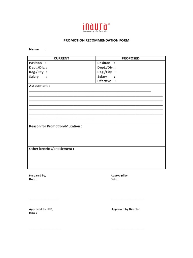 Promotion Recommendation Form Template | PDF | Business