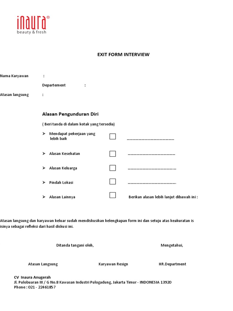 Exit Form Interview | PDF