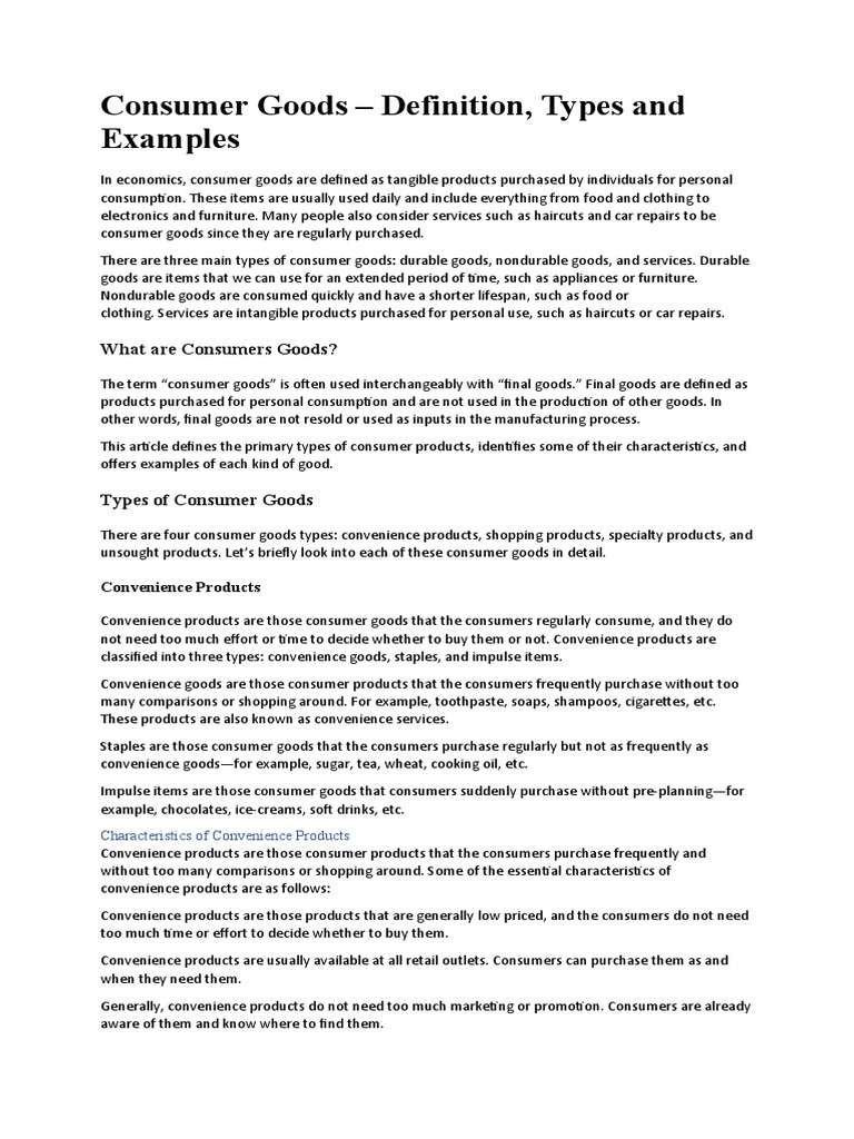 Consumer Goods | PDF | Final Good | Goods