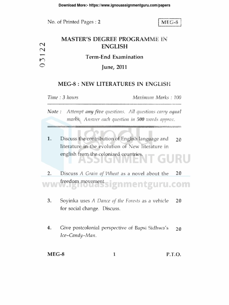 MEG 08 Previous Year Question Papers by Ignouassignmentguru | PDF | Poetry