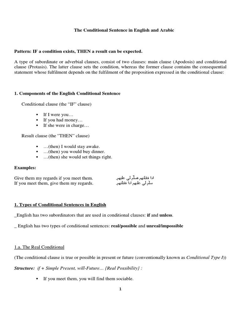 The Conditional Sentence in English and Arabic | PDF | Grammatical ...