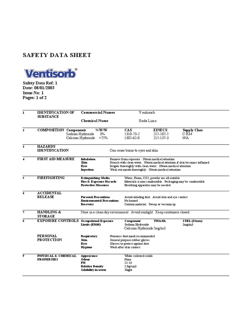 Ventisorb | PDF | Sodium Hydroxide | Water