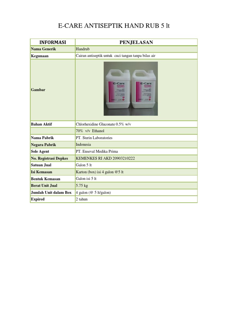 Spesifikasi E-Care Handrub 5 LT | PDF