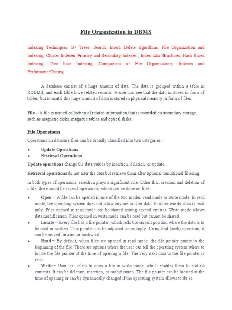 UNIT 5 File Organization in DBMS | PDF | Database Index | Information ...