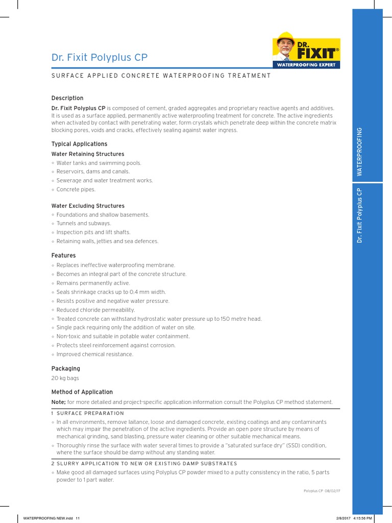 9318a DR Fixit Polyplus CP - Tds | PDF | Concrete | Building Engineering