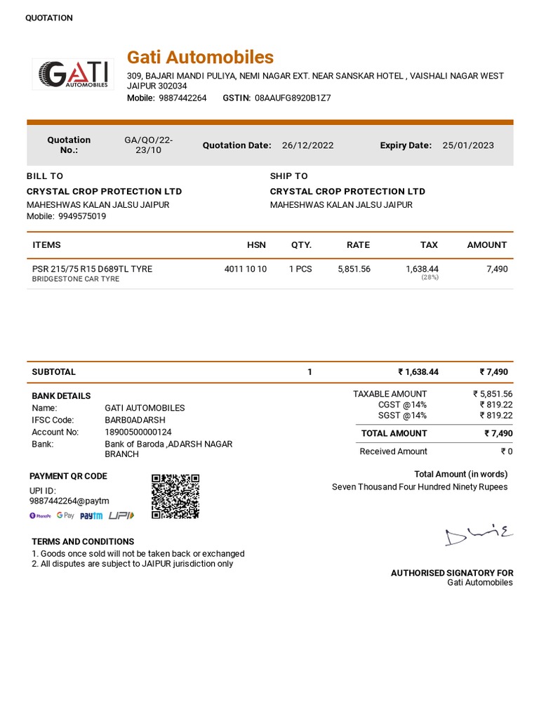 Crystal Crop Protection LTD Quotation Ga Qo 22-23-10 | PDF | Public ...