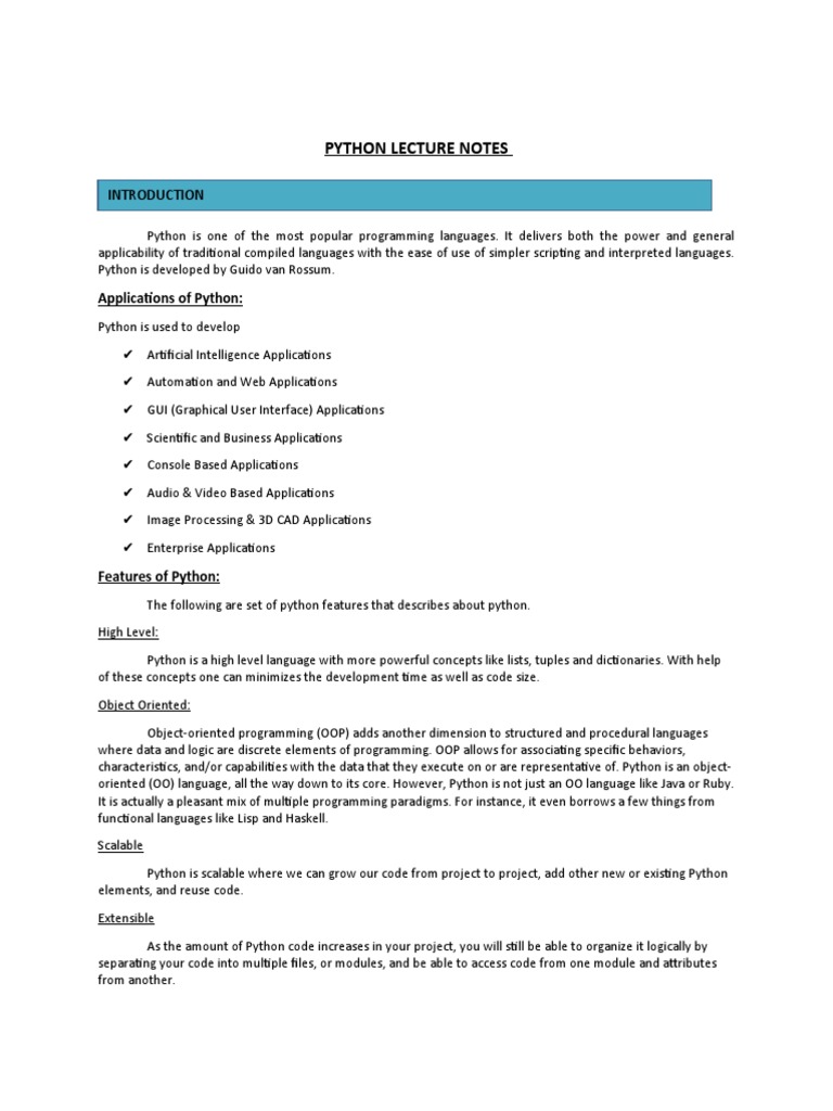 Python Lecture Notes Pdf Variable Computer Science Parameter Computer Programming
