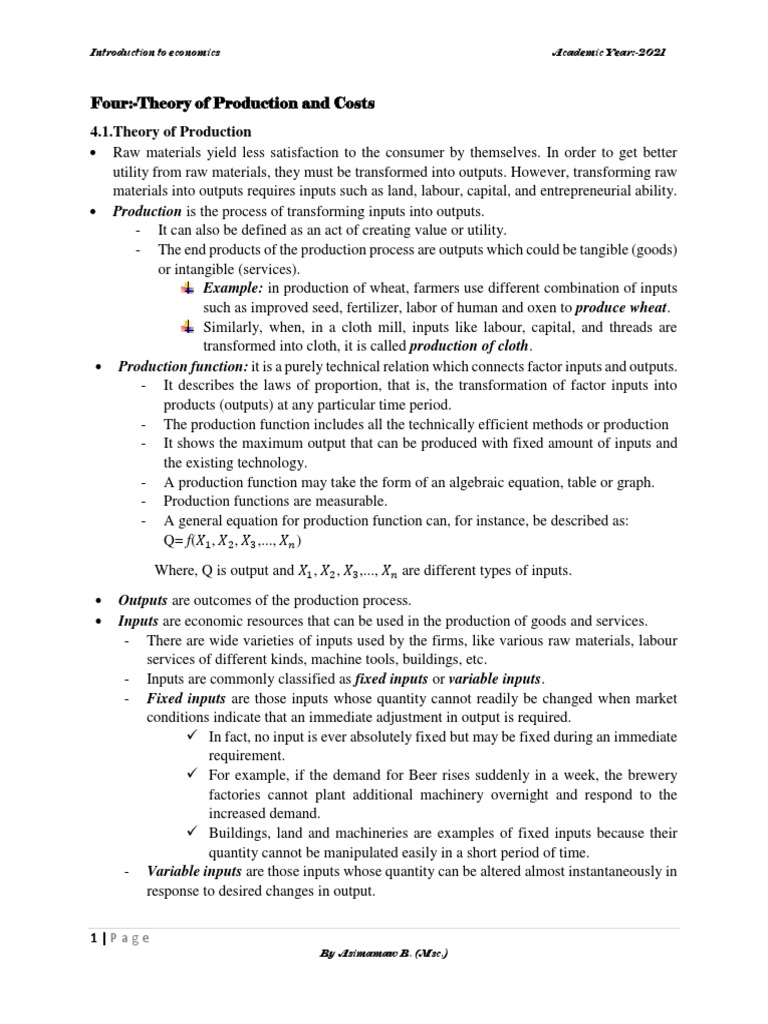 Chapter Four-Theory of Production and Costs | PDF | Production Function | Average Cost