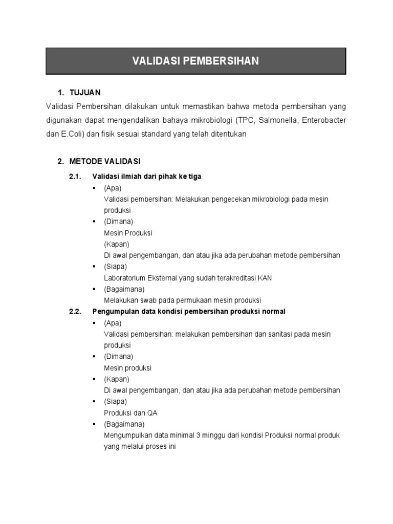 Validasi Pembersihan | PDF