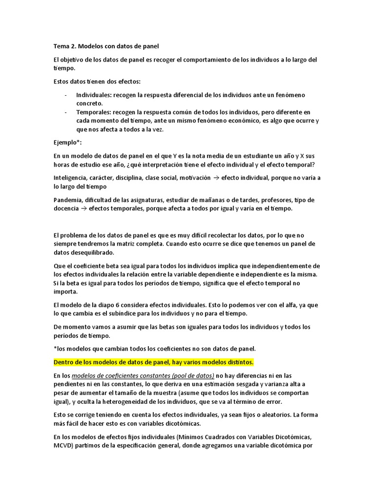 Modelos Con Datos de Panel | PDF | Modelo de efectos fijos | Análisis ...