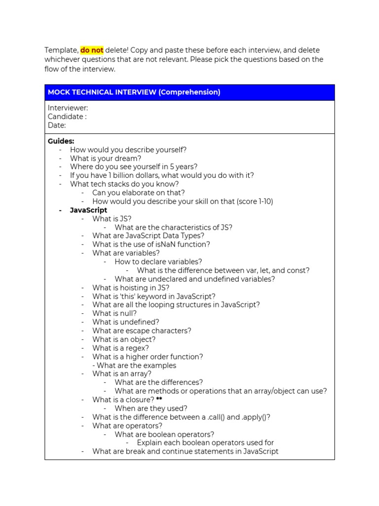 Mock Technical Interview Pdf Computer Programming Software Engineering 