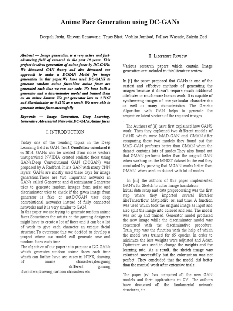 Anime Face Generation Using DC-GANs | PDF | Deep Learning | Statistical ...