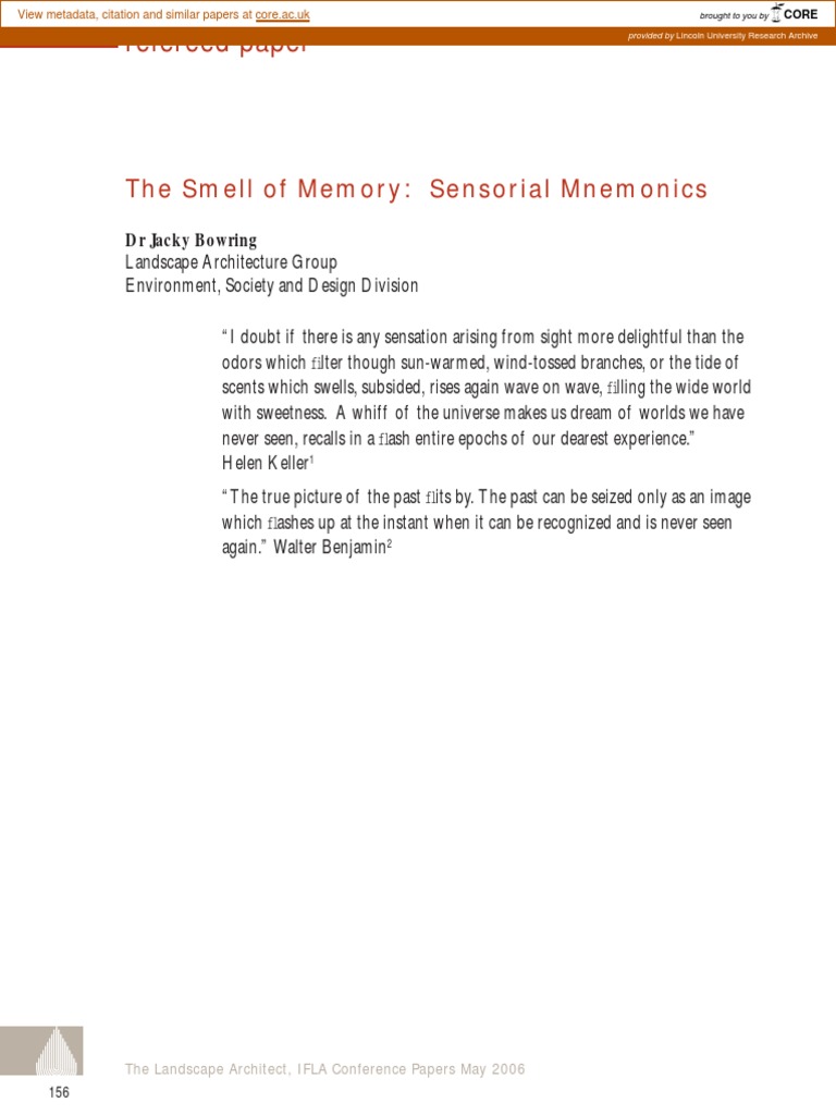 The Smell of Memory - Sensorial Mnemonics | PDF | Odor | Senses