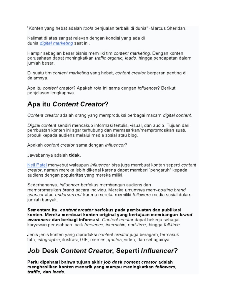 Konten Creator Dalam Dunia Kerja | PDF | Bisnis | Ilmu Sosial
