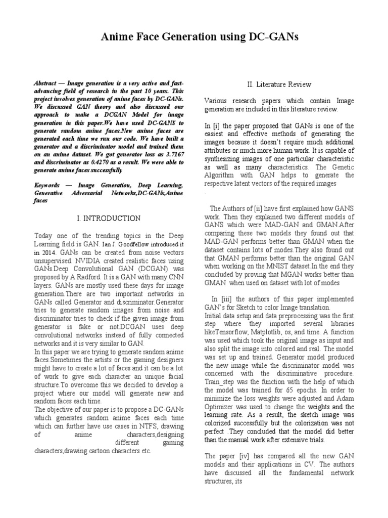 Anime Face Generation Using DC-GANs | PDF | Deep Learning ...
