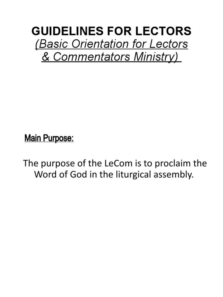 Guidelines for Proclaiming the Word: A Summary of the Responsibilities ...