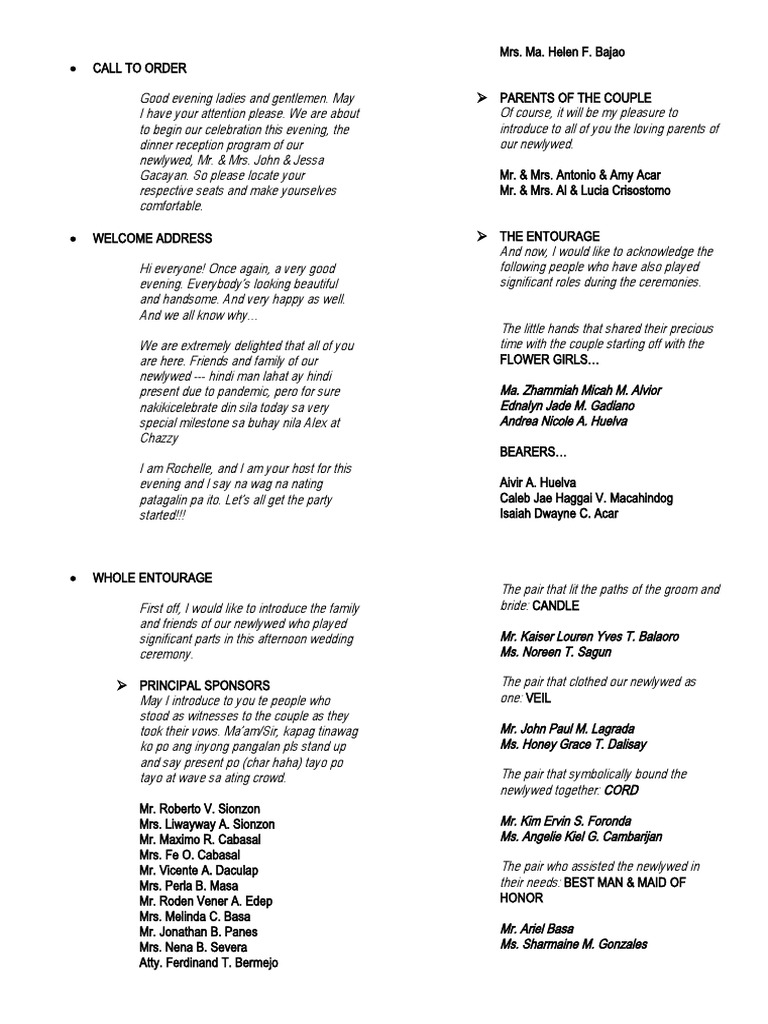 Script | PDF | Wedding | Social Conventions