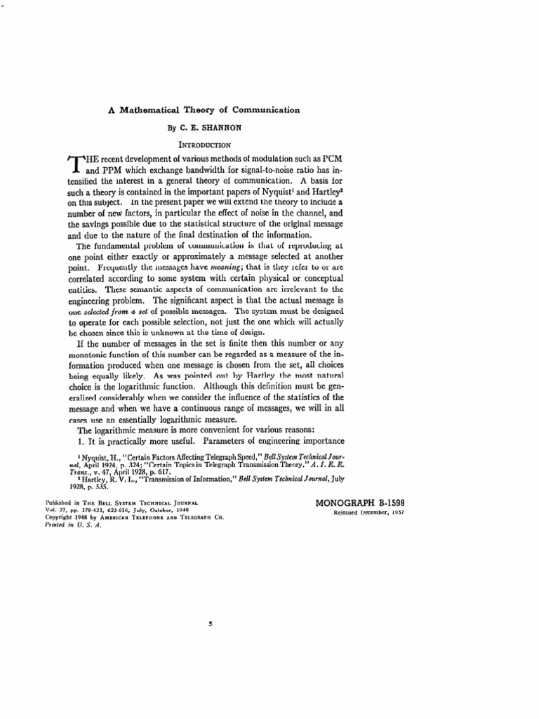 A Mathematical Theory of Communication by C. E. SHANNON | PDF | Signal ...