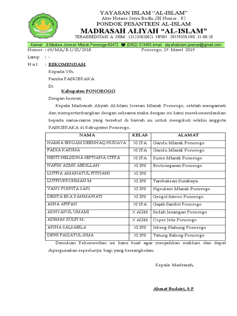 Rekomendasi Paskibraka Kab 2019 | PDF