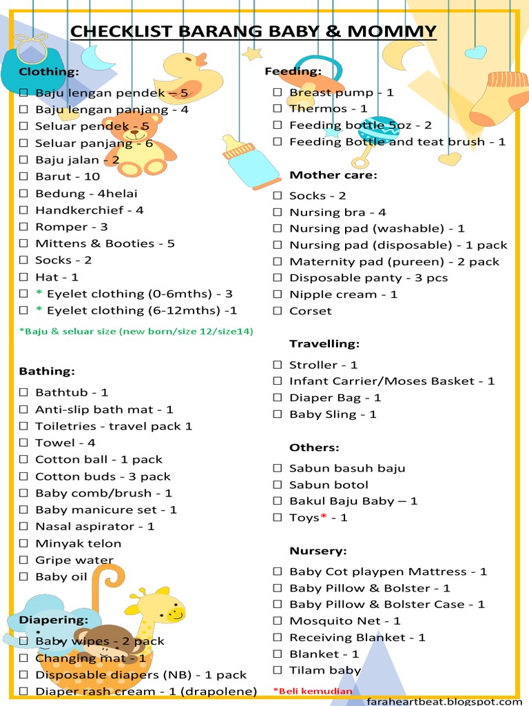 Checklist Keperluan Bayi dan Ibu | PDF | Infant Feeding | Family