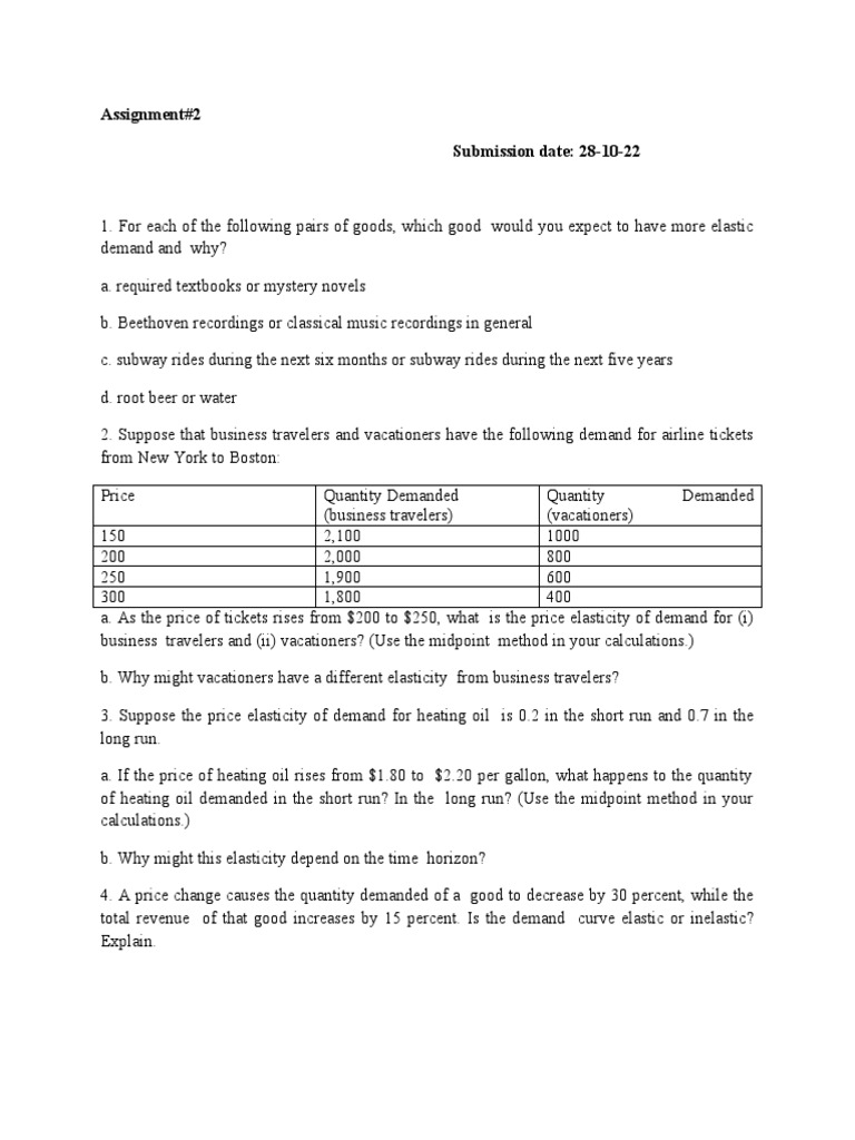 Assignment 2 | PDF | Price Elasticity Of Demand | Economics