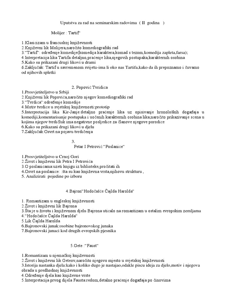 Seminarski Radovi Za II Godinu Smjernice Za Rad | PDF