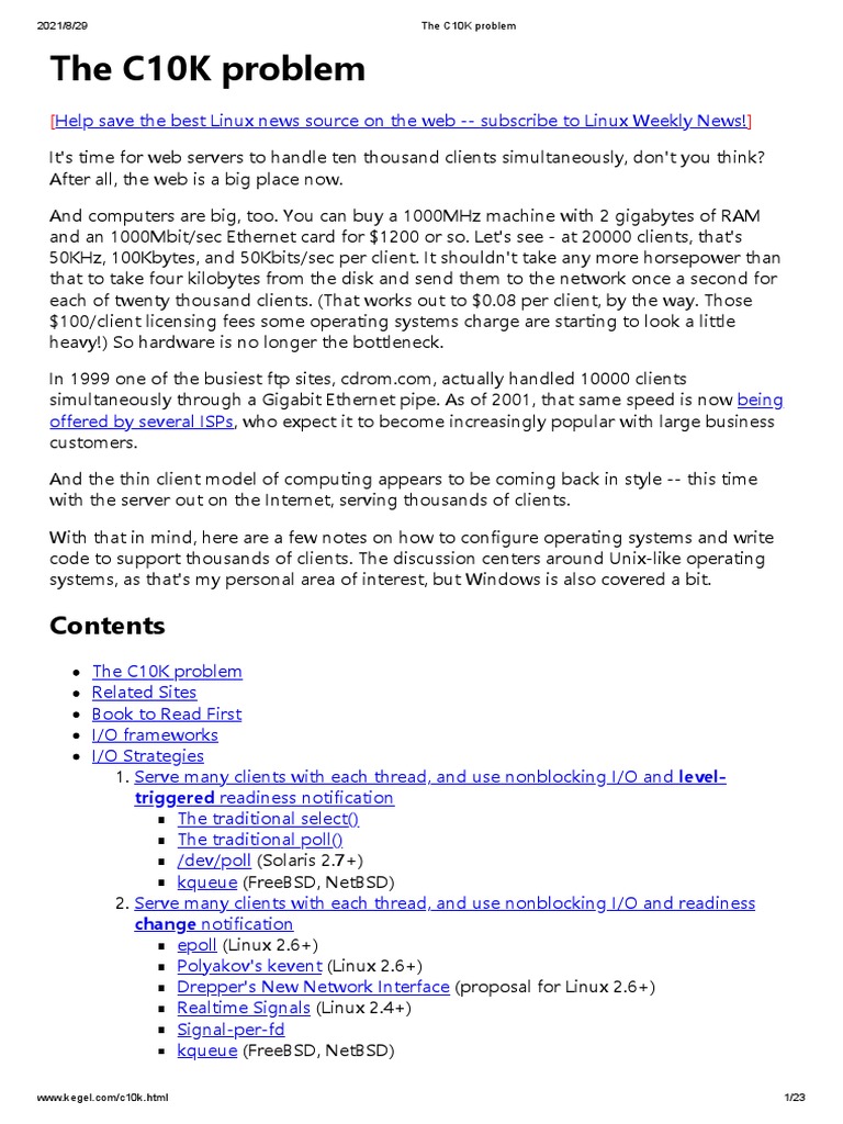 The C10K Problem | PDF | Thread (Computing) | Networking